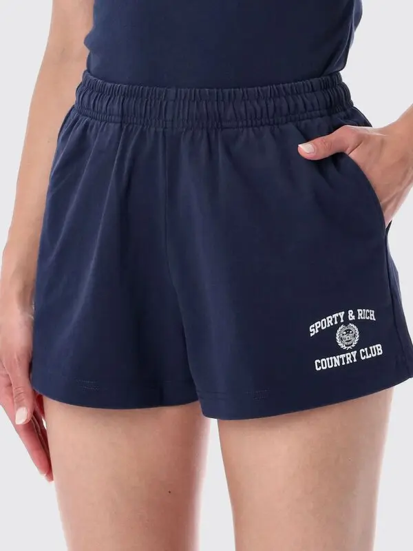 SPORTY & RICH Contrast Logo Cotton Jogging Shorts