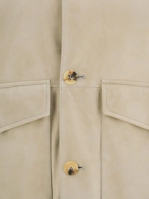 Brunello Cucinelli Suede Calfskin Leather Shirt Jacket