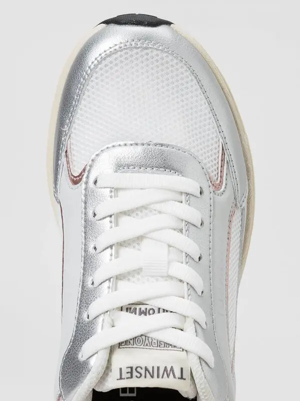 TWINSET Laminated Leather And Mesh Sneakers