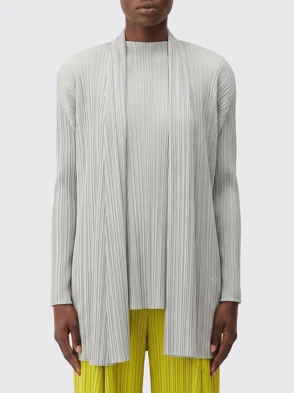 Issey Miyake Pleated Crêpe V-neck Long-sleeved Cardigan - Grey