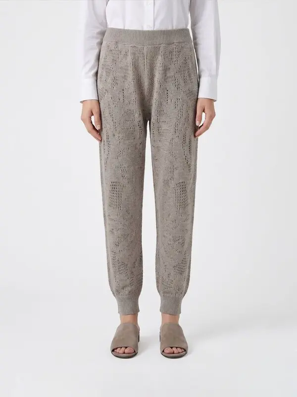 Brunello Cucinelli Cotton And Linen Straight Trousers With Sequins