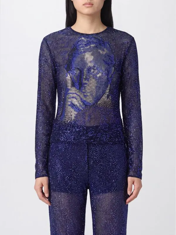 Giorgio Armani Long-sleeved Polyamide Evening Top With Rhinestones