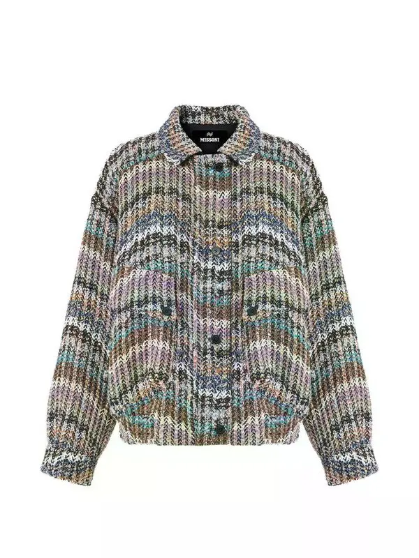 Missoni Oversized Bomber Jacket In Chevron Knit With Sequins - Neutrals