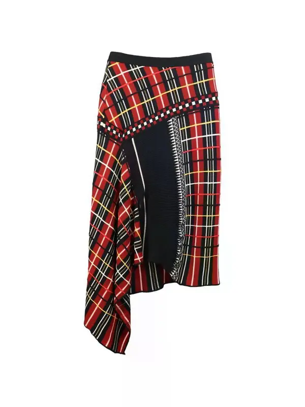 JEAN PAUL GAULTIER Tartan Asymmetric Knit Midi Skirt - Red