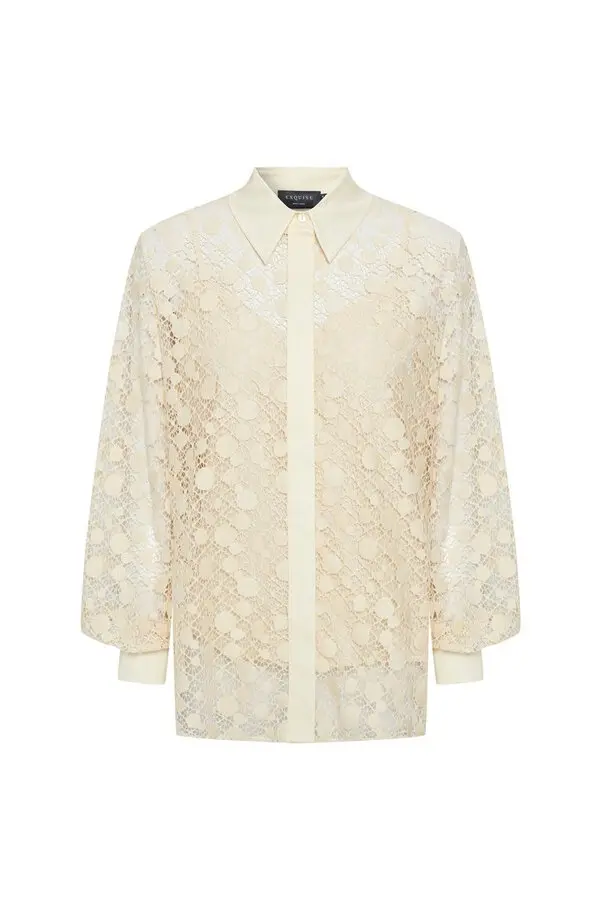 EXQUISE Neutrals Noelle Cotton Lace Shirt Ecru - Beige