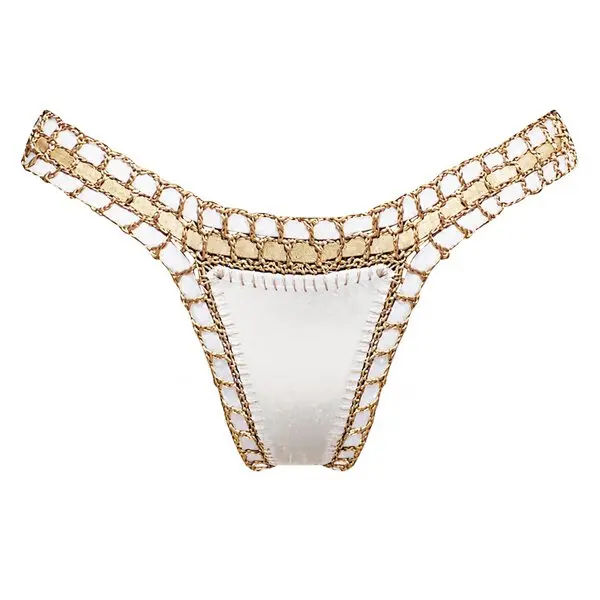 LUXSEA SWIMWEAR Coco Gold Shimmer Crochet Bikini Bottom - White