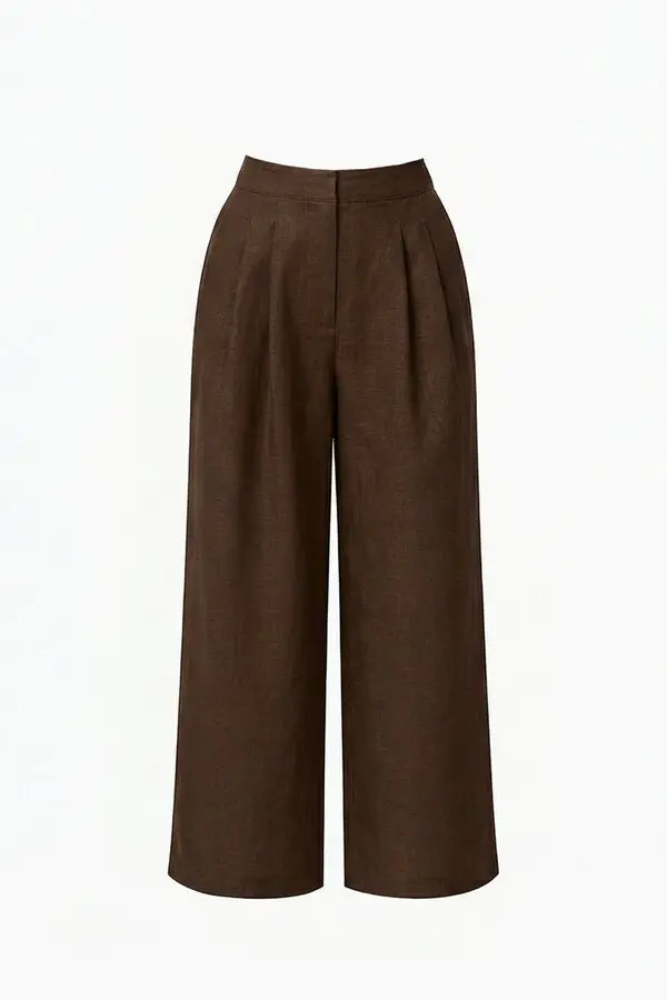 EXQUISE Owen Pocket Zipper Culotte Linen Pants - Brown