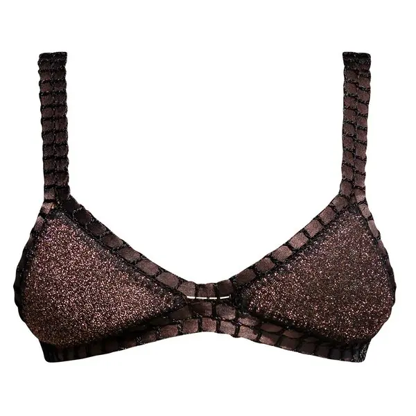 LUXSEA SWIMWEAR Maui Lurex Crochet Triangle Bikini Top - Brown