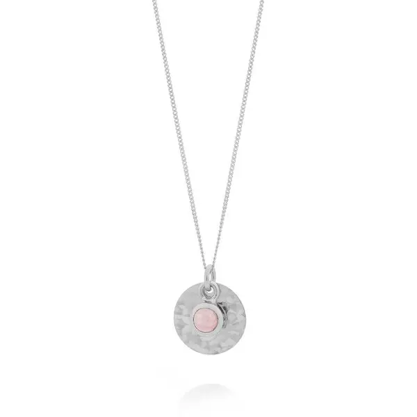 NELLOU JEWELLERY Rose Quartz Luna Disc Necklace - Silver