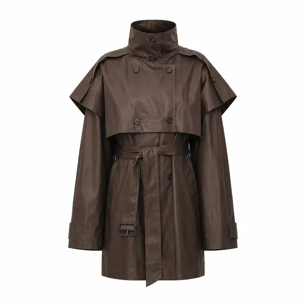 FRONT ROW SHOP Lisa Cape Trench Dark Cherry - Brown