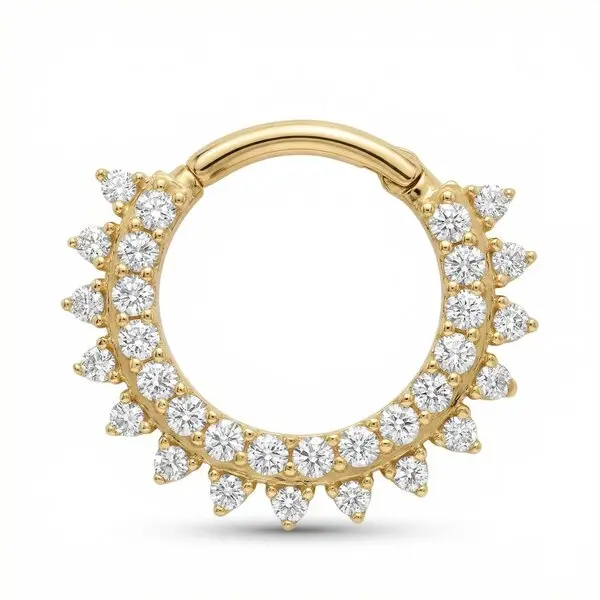 Zahav Jewelry 10k Solid 18g Spiked Clicker Hoop With Cz Stones - Gold