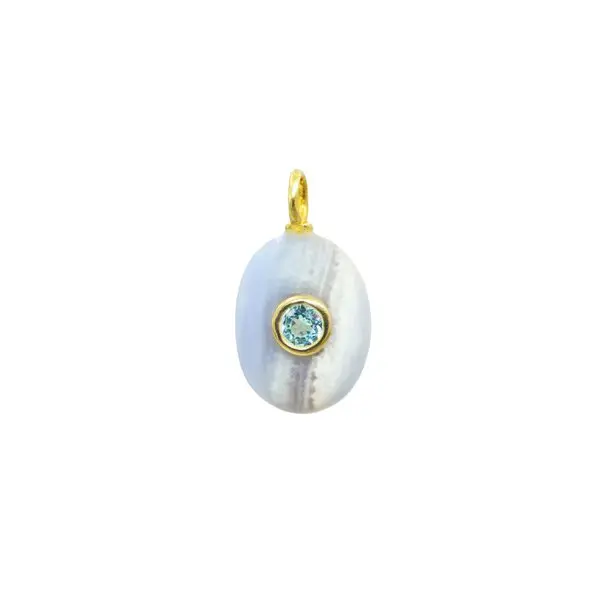 KAMARIA Lace Agate Gemstone Pendant With Topaz Small Oval