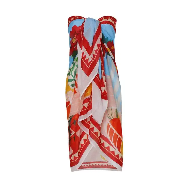 DHARA SHETH, DUBAI Blue / Red Mediterranean Picnic Resort Tube-style Cotton Sarong Blue,red & Multicolor - Blue/red