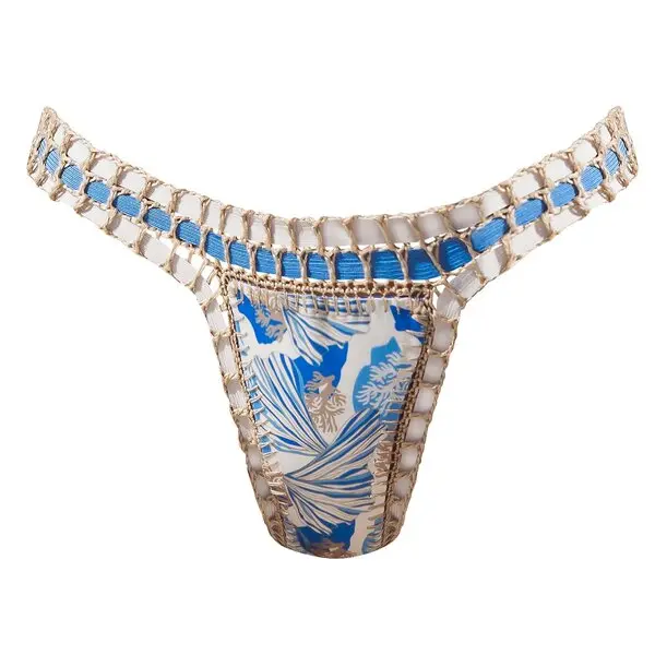 LUXSEA SWIMWEAR Reversible Tropical Print/ Crochet Bikini Bottom - Blue
