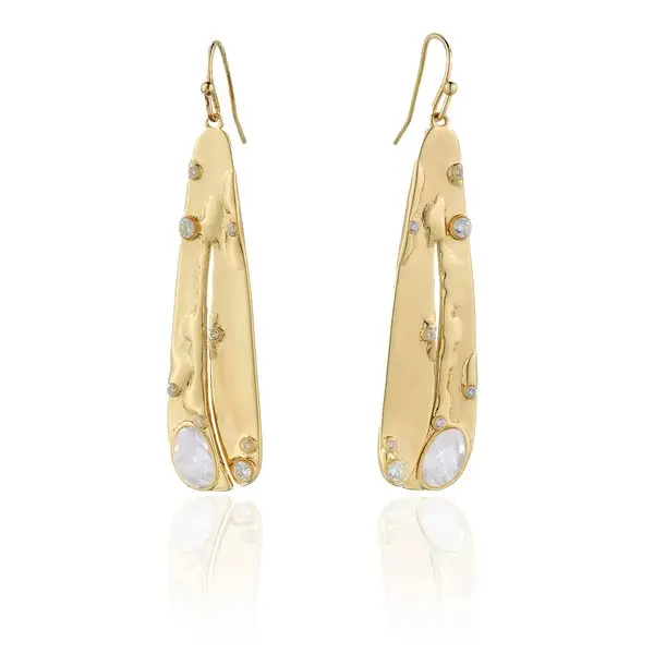 RARE MATTERS JEWELRY Organic Gemstone Petal Drop Earrings Clear Quartz - White