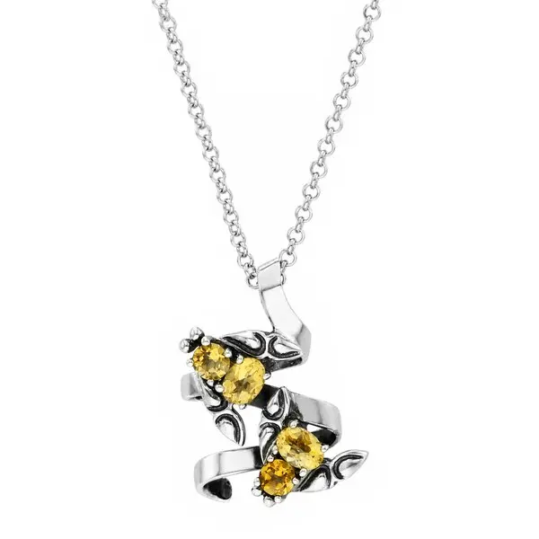 UNALOE Silver / Yellow Sterling Silver Fly Pendant Necklace With Faceted Yellow Stones - Silver/yellow