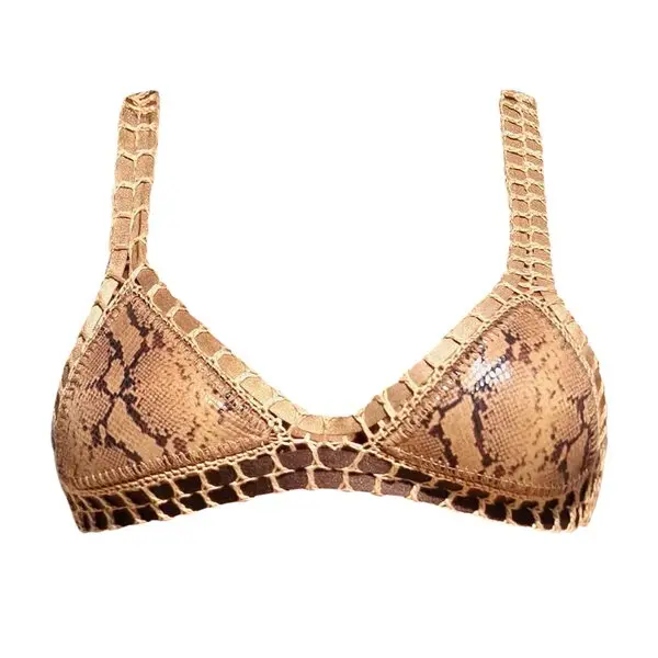 LUXSEA SWIMWEAR Anya Snake Print Crochet Bikini Top - Beige/brown
