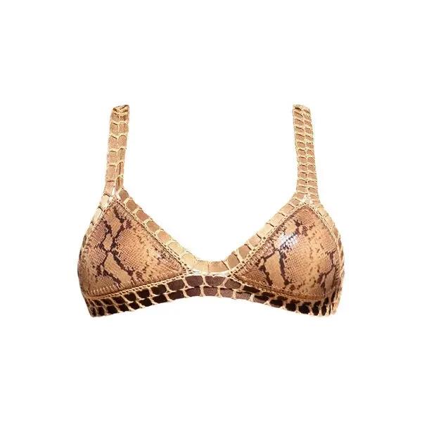 LUXSEA SWIMWEAR Anya Snake Print Crochet Bikini Top - Beige/brown
