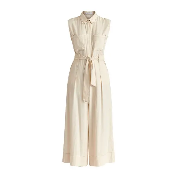 PAISIE Neutrals Linen Blend Jumpsuit With Stitch Details In Oatmeal - Yellow
