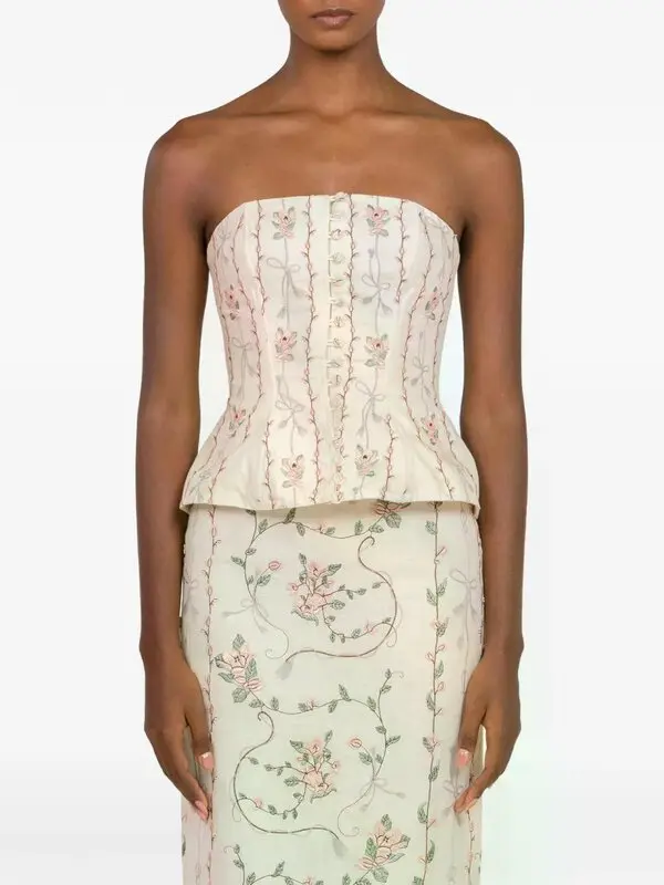 Agua Bendita Embroidered Strapless Top