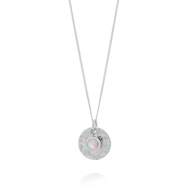 NELLOU JEWELLERY Ethiopian Opal Luna Disc Necklace - Silver