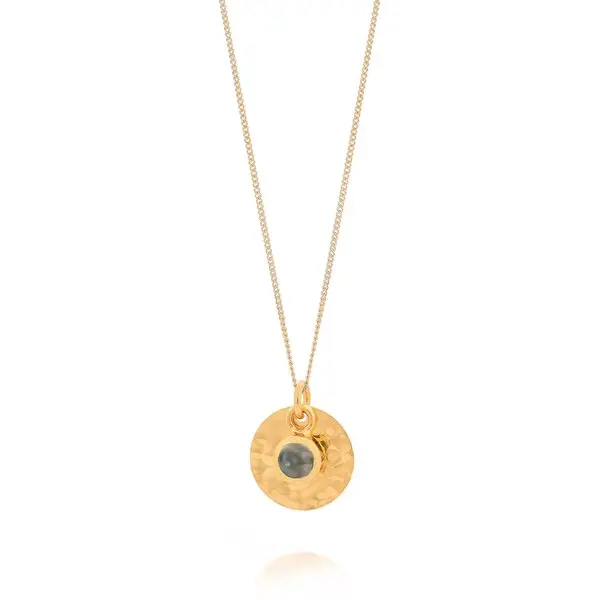 NELLOU JEWELLERY Blue Topaz Luna Disc Necklace - Gold