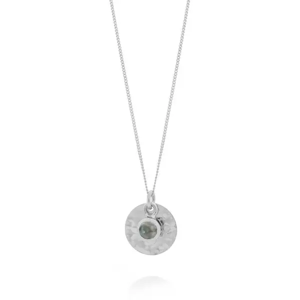 NELLOU JEWELLERY Blue Topaz Luna Disc Necklace - Silver