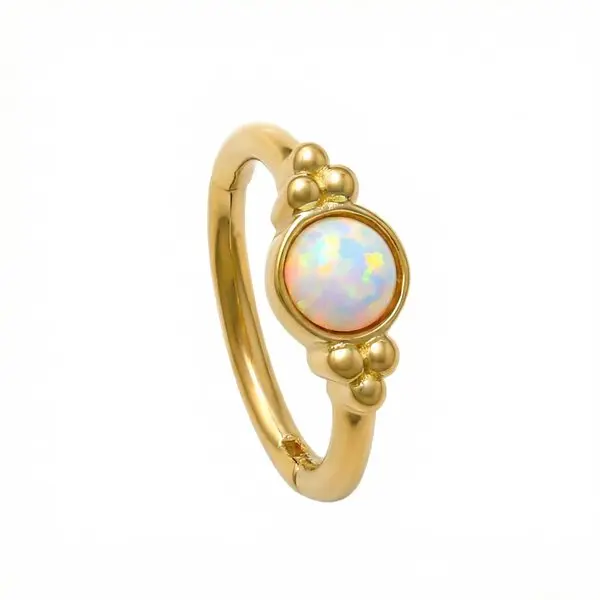 Zahav Jewelry 10k Solid 18g Beaded Opal Clicker Hoop - Gold