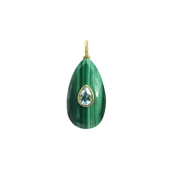 KAMARIA Malachite Gemstone Pendant With Topaz Medium Pear
