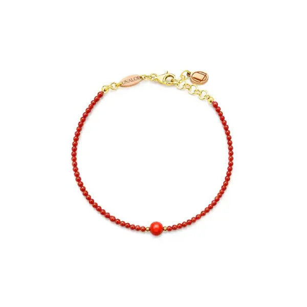 UNALOE Red / Silver Red Coral Bracelet With Gold-plated Details - Red/silver