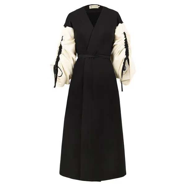 ALINA CERNATESCU Neutrals Astrid Maxi Beige Cotton Adjustable Statet Sleeves Cardigan Coat - Black