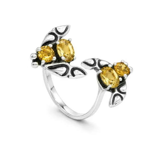 UNALOE Silver / Yellow Sterling Silver Double Fly Open Ring With Faceted Yellow Stones - Silver/yellow