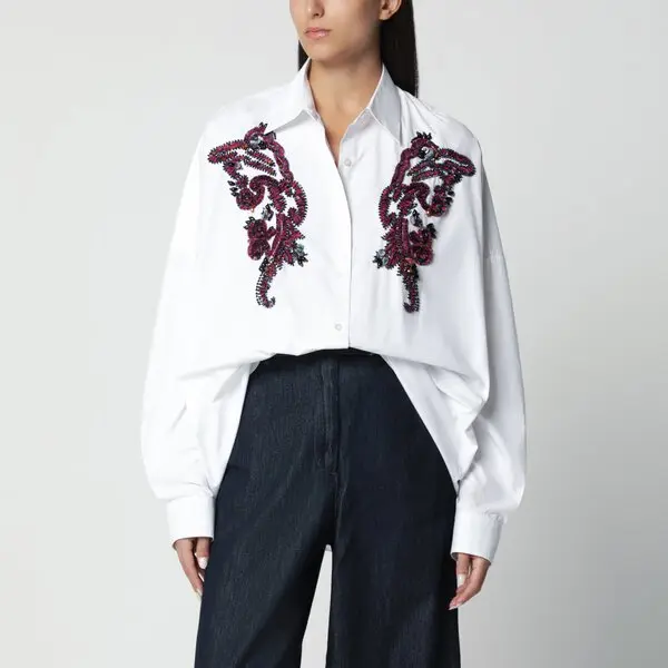 Dries Van Noten Embroidered Cotton Poplin Shirt - White