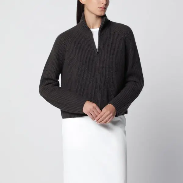 LISA YANG Dark Green Sadie Zip-up Cashmere Cardigan - Grey