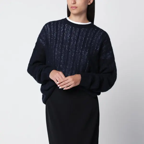 LISA YANG Navy Cable-knit Amabel Cashmere-silk Sweater - Blue