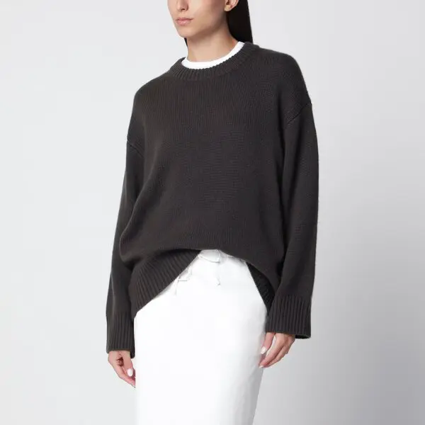 LISA YANG Crewneck Sweater Noor In Dark Fern Cashmere - Grey