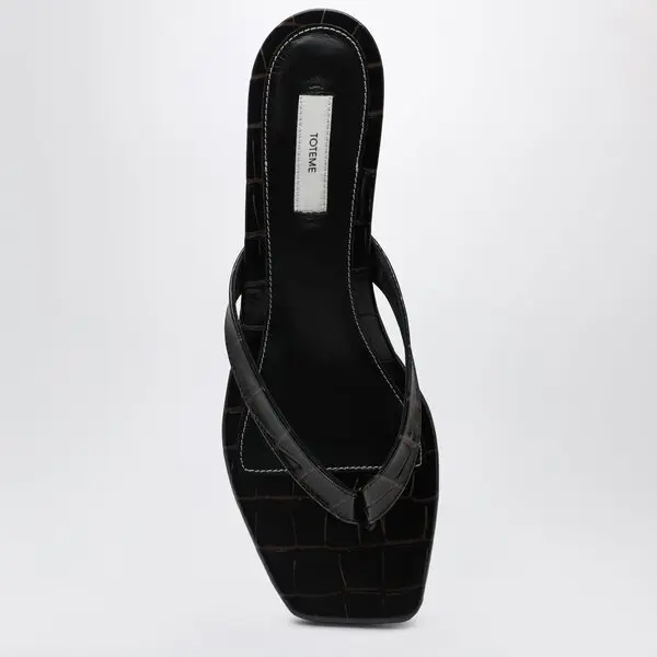 TOTEME Croc-effect Leather Heeled Flip-flops In Dark