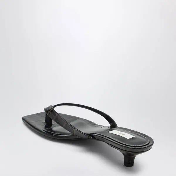 TOTEME Croc-effect Leather Heeled Flip-flops In Dark