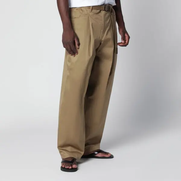 Sacai Cotton Twill Wide Leg Trousers With Belt