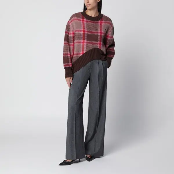 Attico Mohair-blend Sweater In Coffee/pink Check Pattern - Multicolor