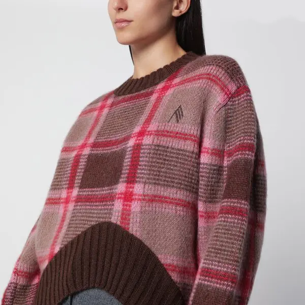 Attico Mohair-blend Sweater In Coffee/pink Check Pattern - Multicolor