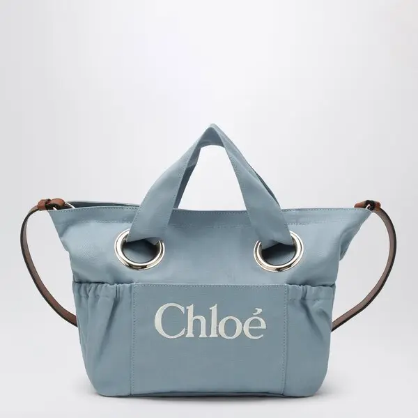 Chloé Light Tote Bag With Embroidered Logo - Blue