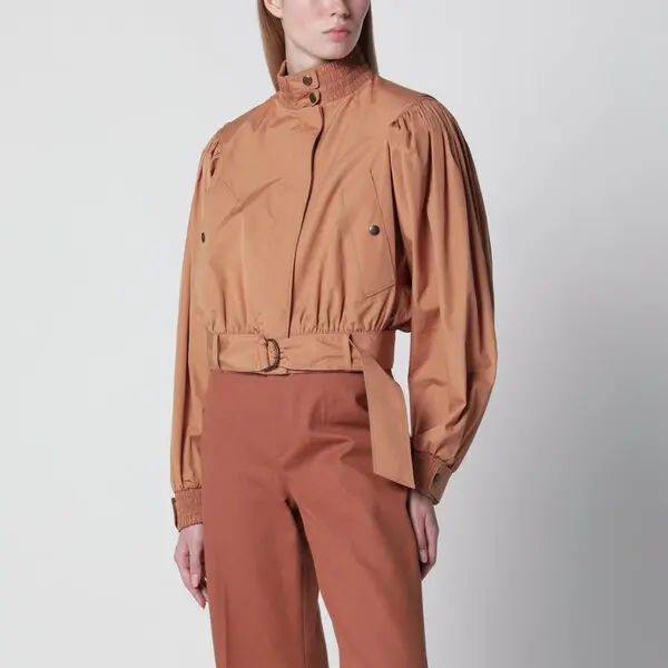 Chloé Ruched Cropped Cotton Poplin Jacket - Brown