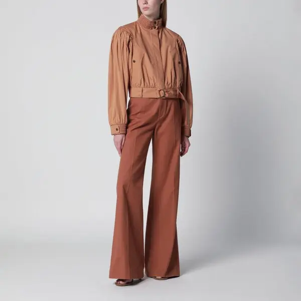 Chloé Ruched Cropped Cotton Poplin Jacket - Brown