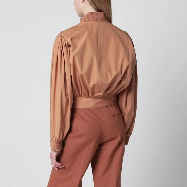 Chloé Ruched Cropped Cotton Poplin Jacket - Brown