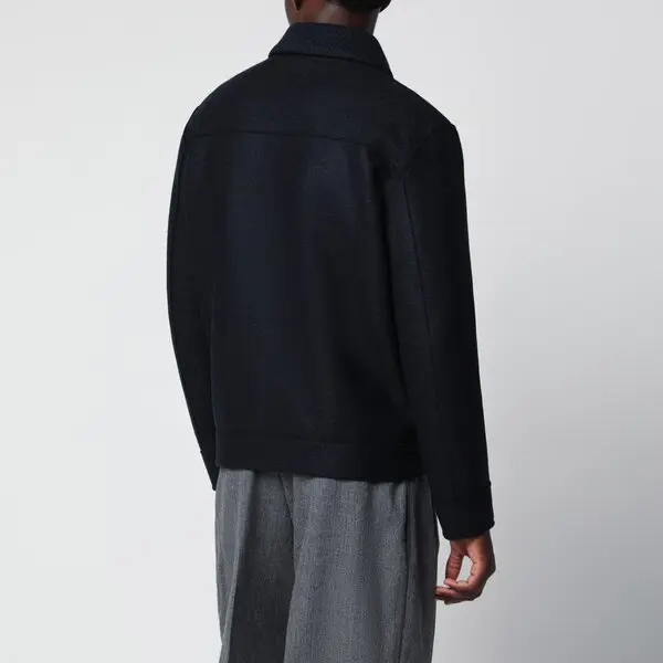 Harris Wharf London Navy Wool Zip-up Jacket