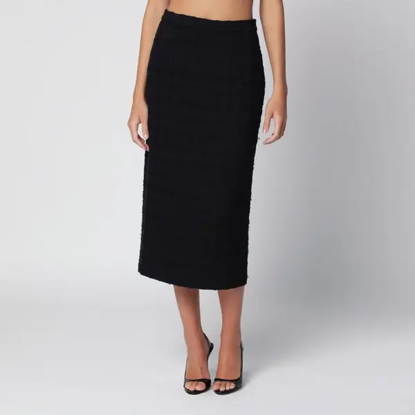 Alessandra Rich Bouclé Tweed Midi Skirt - Black