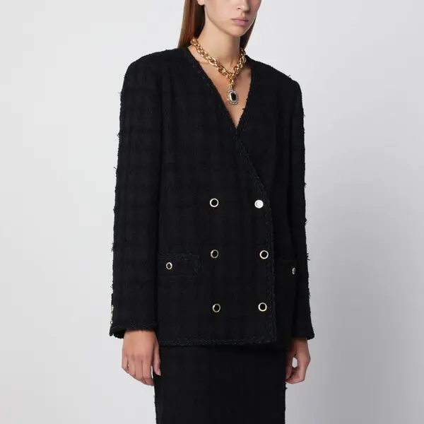 Alessandra Rich Double-breasted Bouclé Tweed Jacket - Black
