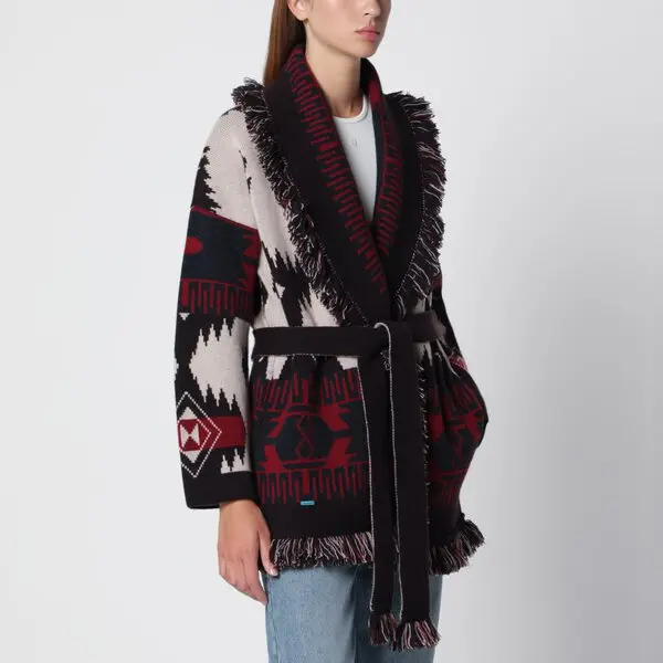 Alanui Icon Cardigan In Jacquard Cashmere Sand - Brown