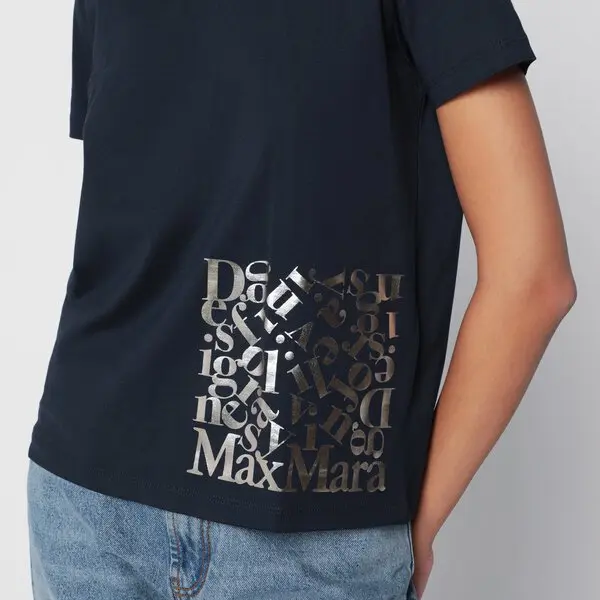 Max Mara Cotton T-shirt With Logo Print - Blue